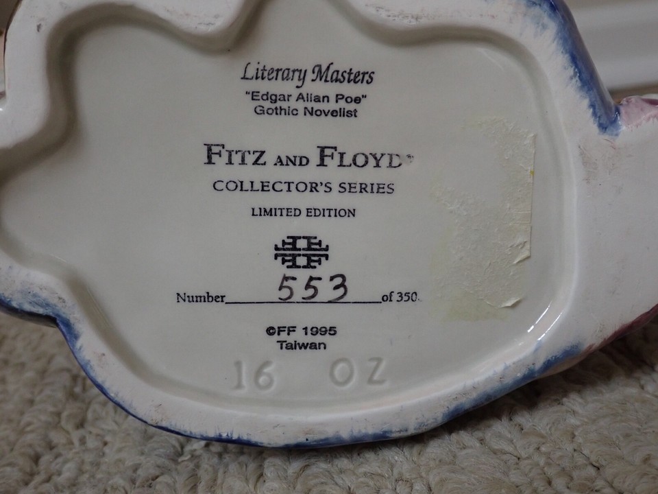 RARE! 1995 Fitz and Floyd Edgar Allen Poe the Raven Teapot Numbered ...