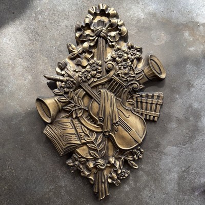 Vintage Gold Syroco Style 3D Musical Instrument Wall Hanging Art Decor ...