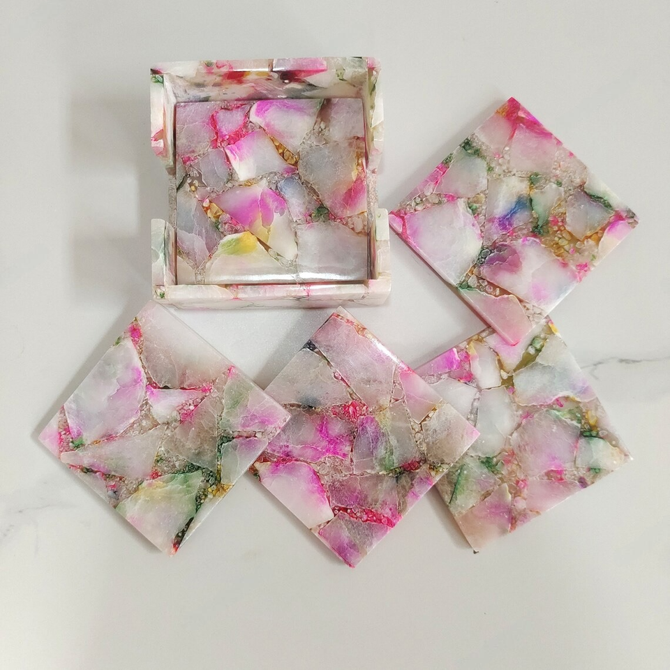 Beautiful Marble Colorful Coaster Set / Marble Alabaster Coaster ...