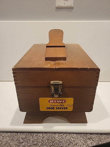 Vtg Kiwi Shoe Care Kit Genuine Oak Buffer Cleaner Stand Polish Shine ...