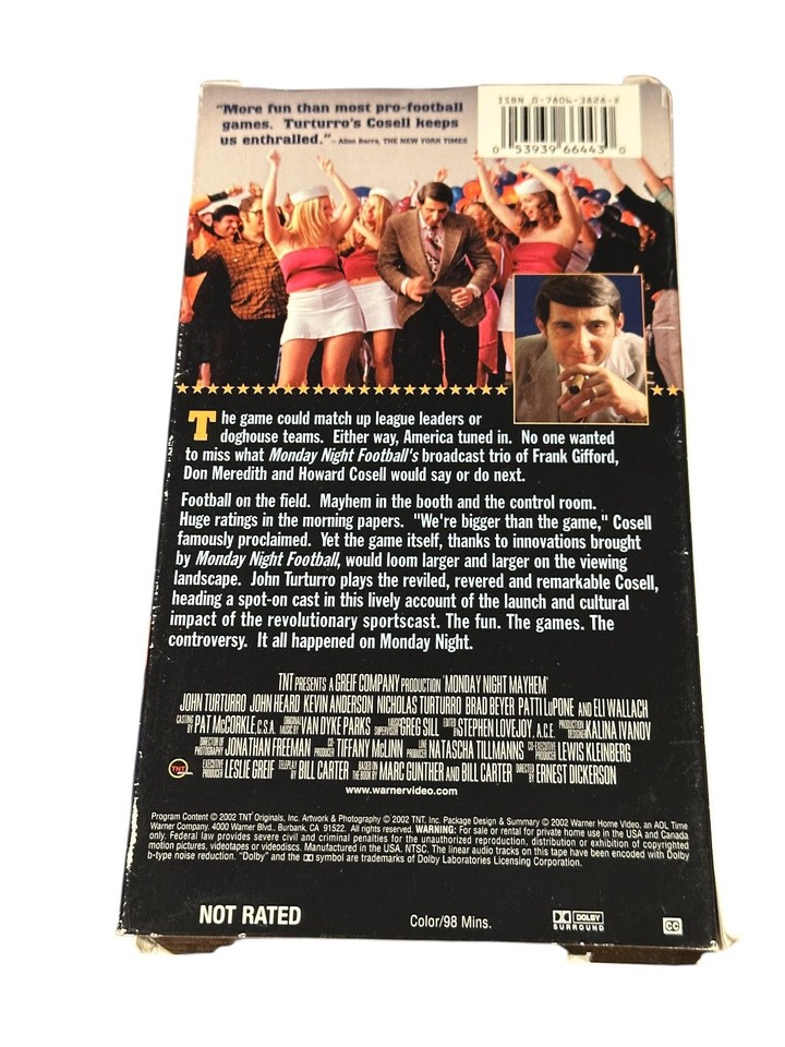 Monday Night Mayhem VHS 2002 Drama TNT Original Release Warner Home ...