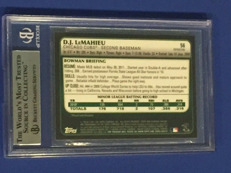 DJ Lemahieu 2011 Bowman Chrome DRAFT REFRACTORS #56 BGS 8.5 NM-MINT+ ...