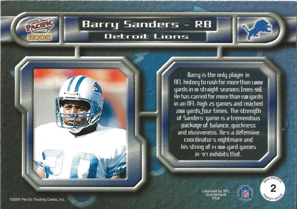 2000 Barry Sanders Pacific Finest Hour #2 (NM/MINT) HOF | eBay