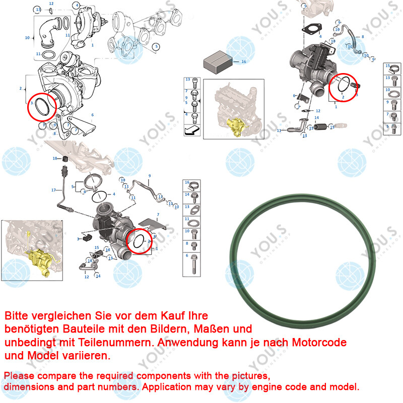 1 X You.S Original Turbo Hose Molded Seal for BMW 1er (E87) 11617796622 ...