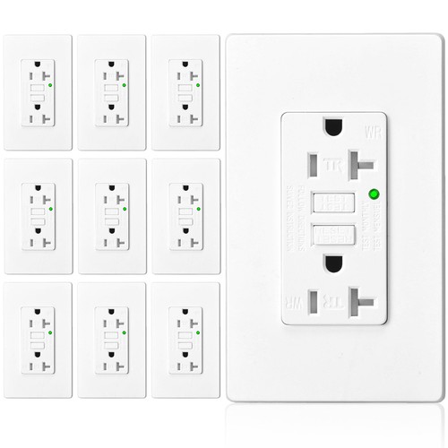 10 Pack Weather Resistant GFCI Outlet 20Amp WR TR Receptacle w/ Wall ...
