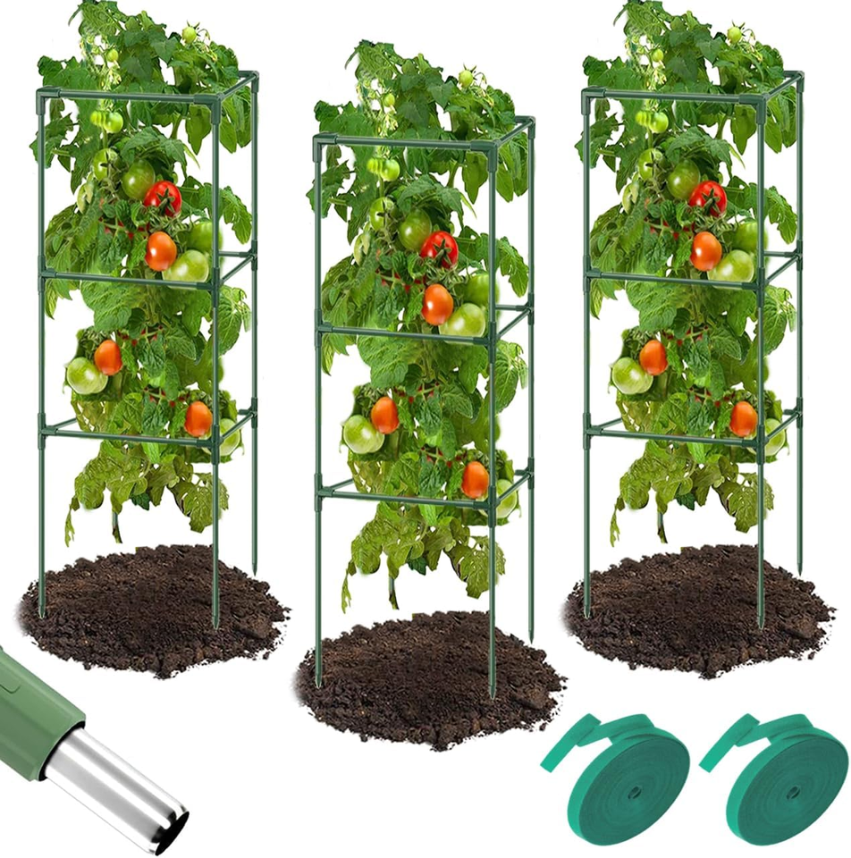 3 Pack Tall Square Tomato Cages for Garden, 47" Heavy Duty Tomato ...