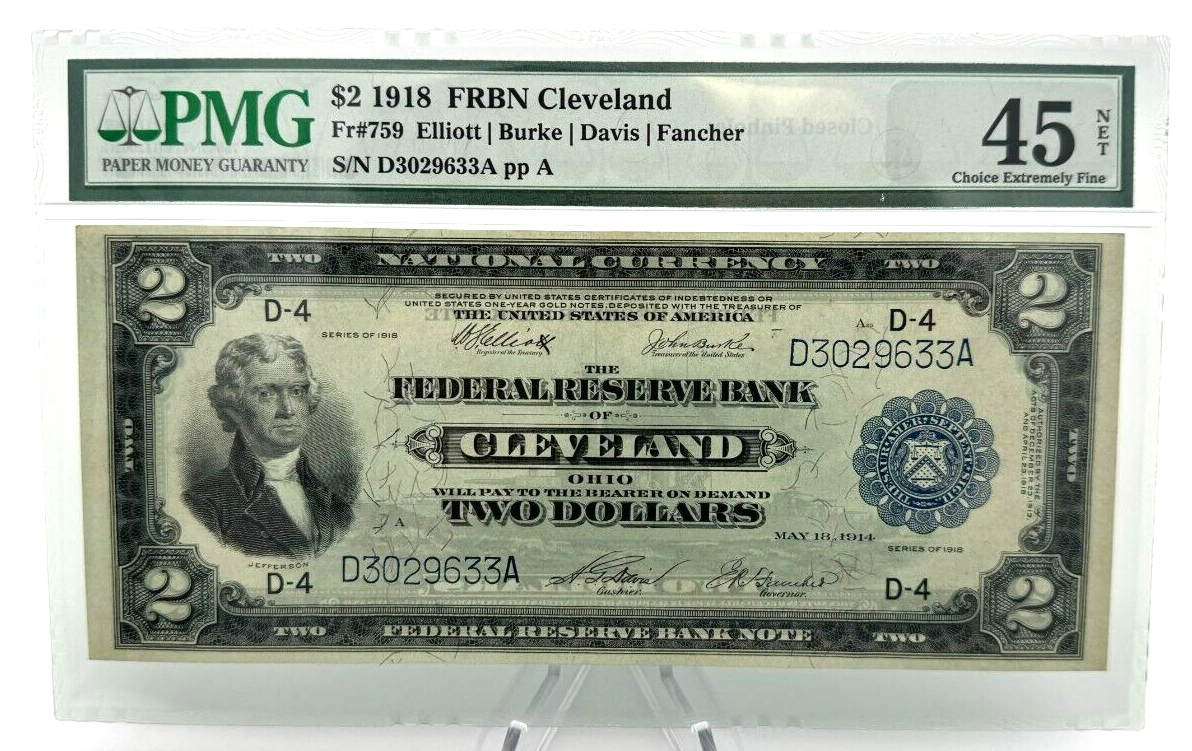 $2 1918 Federal Reserve Bank Note Cleveland Fr 759 PMG Certified EX-45 ...