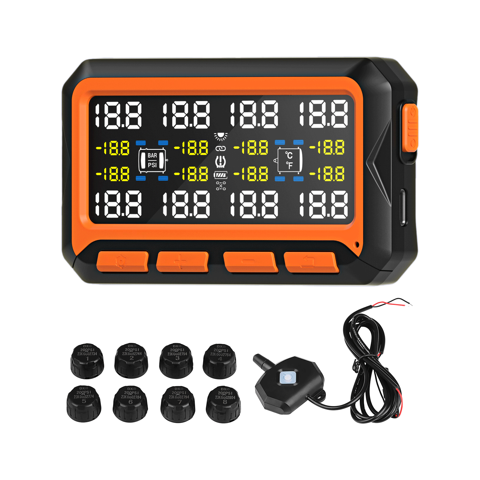 8 Sensor Solar USB Tire Pressure Monitoring System TPMS 7 Alert Mode ...