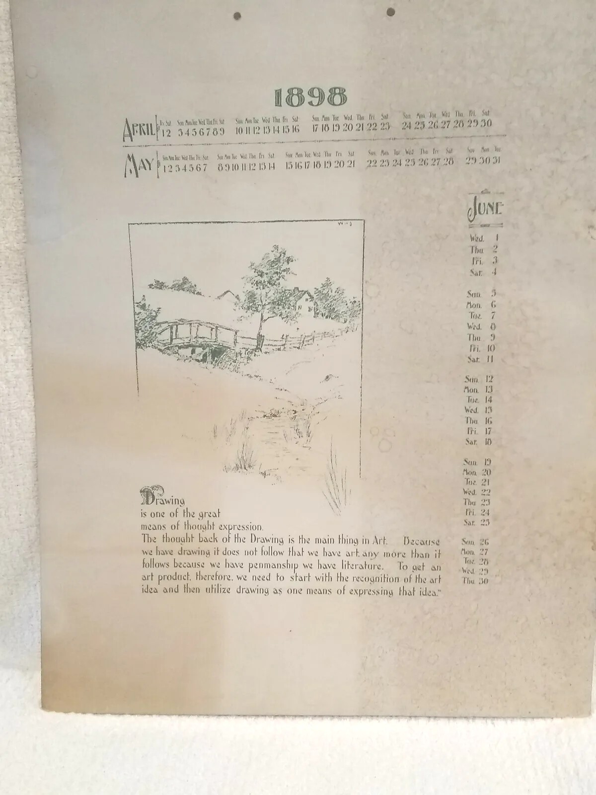 April & May 1898 Calendar and Cover Page - Heavy Grade Paper | eBay