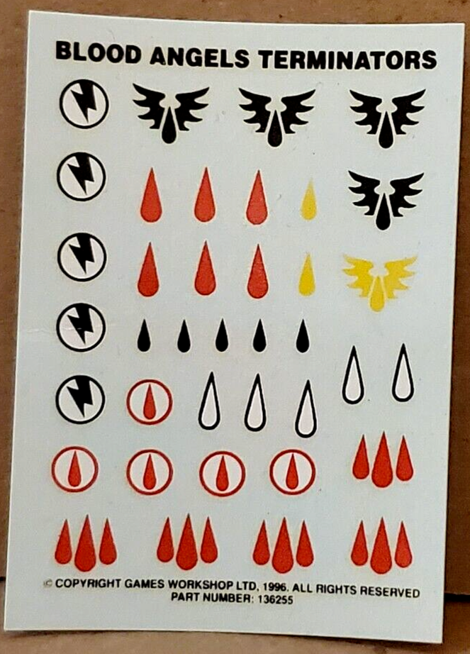 Games Workshop Warhammer 40k Blood Angels Terminators Transfers Sheet ...