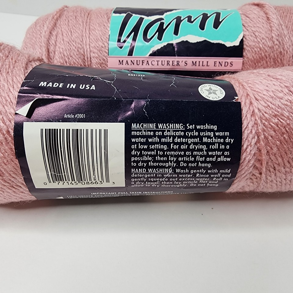 Vintage Lot 2 Skeins Manufacturers Mill Ends Pale Rose Hand Knitting ...