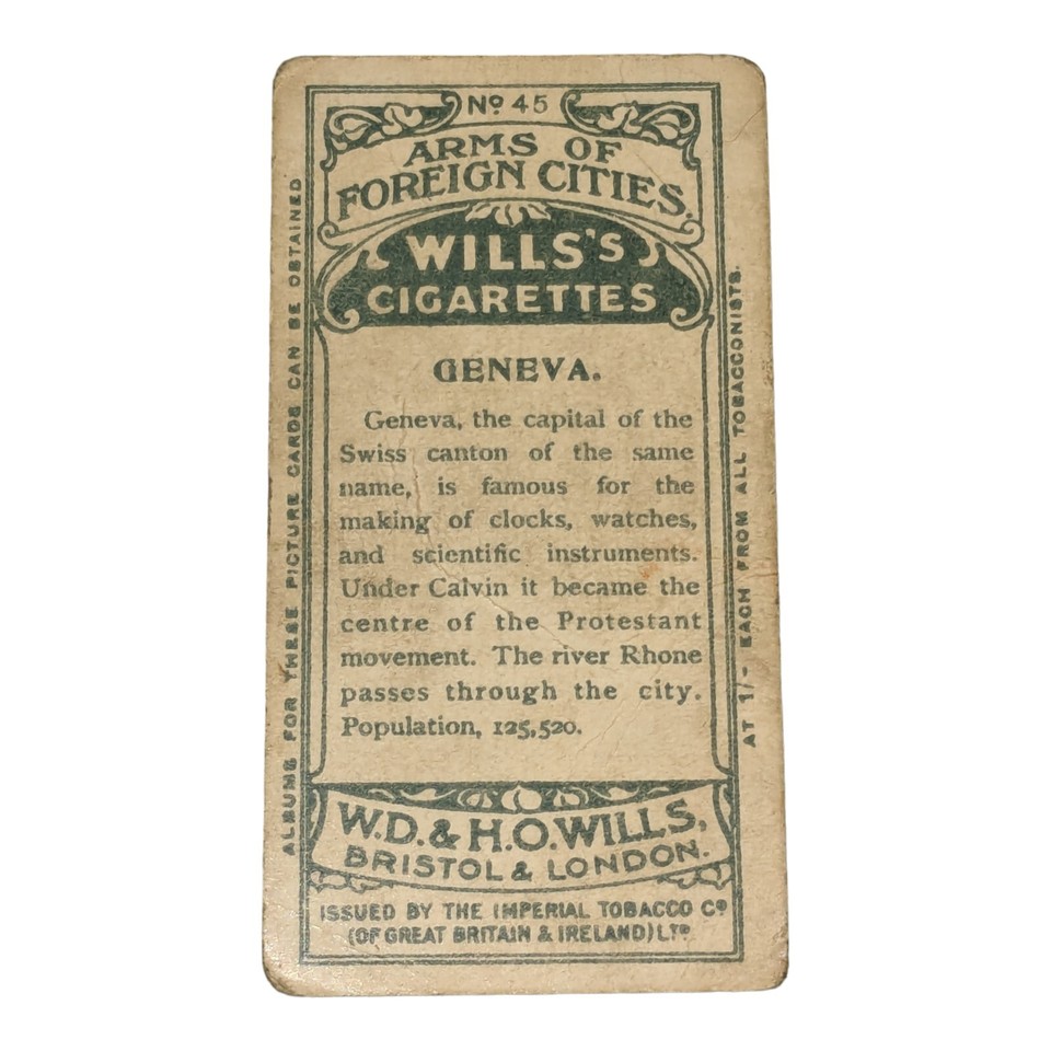 Arms of Foreign Cities 1912 Wills's Cigarette Card 45 - Geneva | eBay