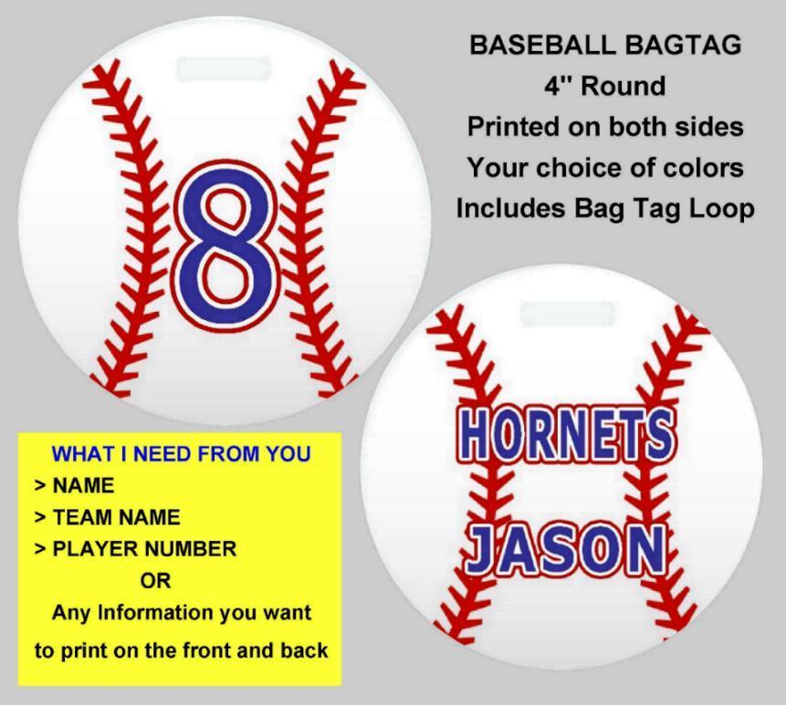 BASEBALL BAG TAG Personalized Sports Duffle Bags Backpacks Luggage Tag ...