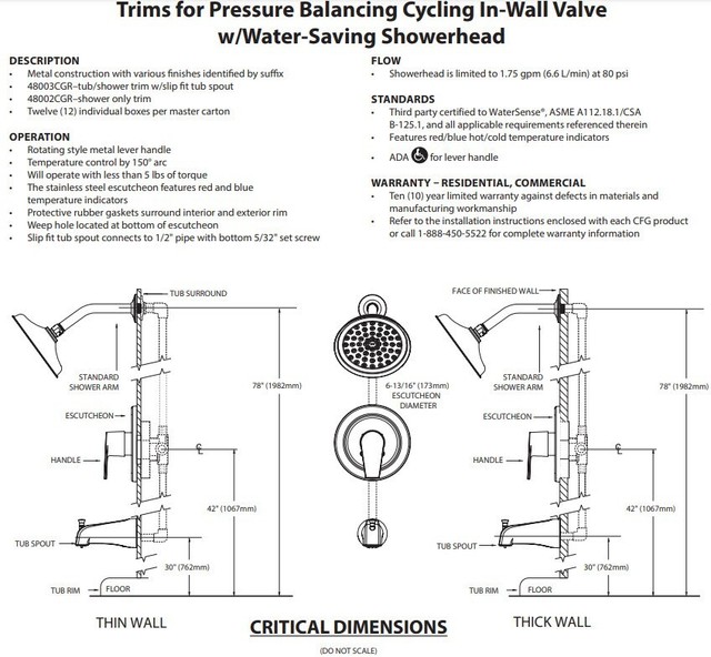 Moen CFG SLATE 48003BLGR 1-H Cycling Tub Shower Faucet Trim - Matte ...