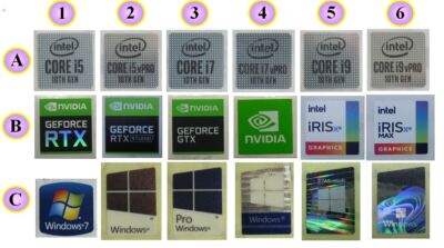 intel 10Gen Sticker + Graphics Sticker + Windows OS Sticker (Total 3 ...