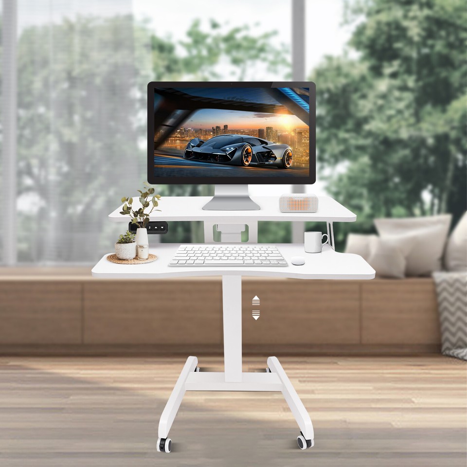 Height Adjustable Computer Desk Sit Stand Workstation Mobile Standing ...