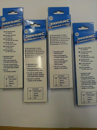 Silverline Sanding Belts 13 x 457mm 40 60 80 120 Grits For Use With ...