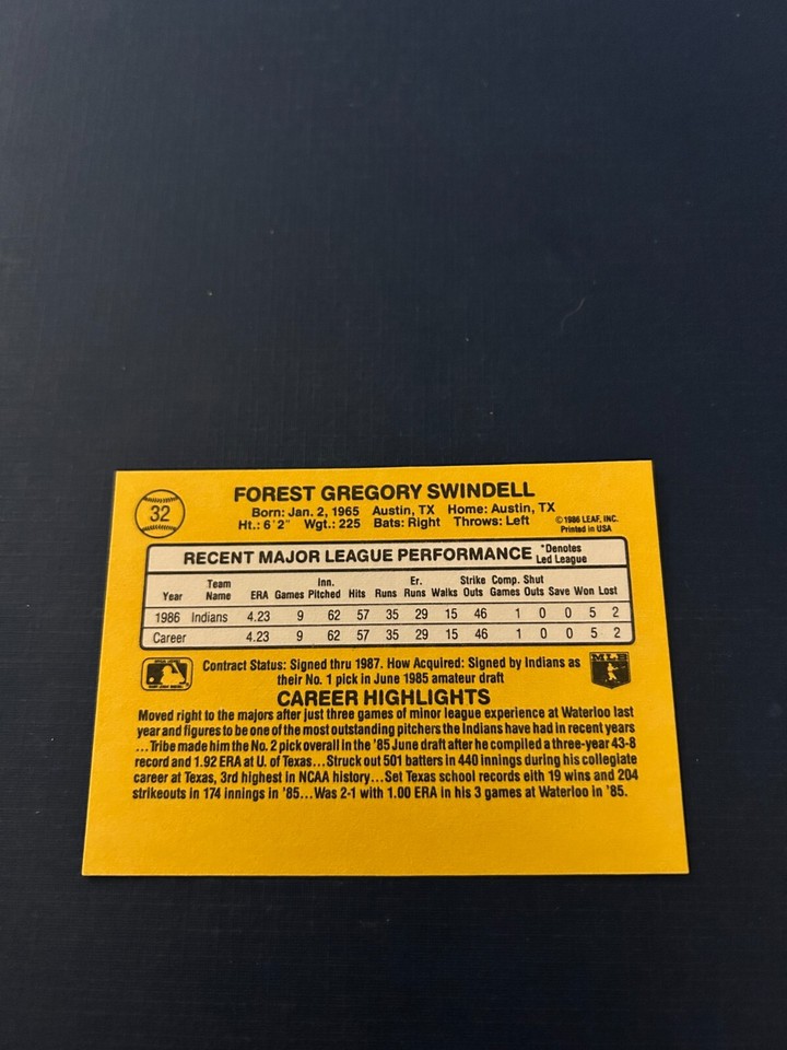 1987 Donruss Baseball Greg Swindell Rookie Card #32 Set Break NM | eBay