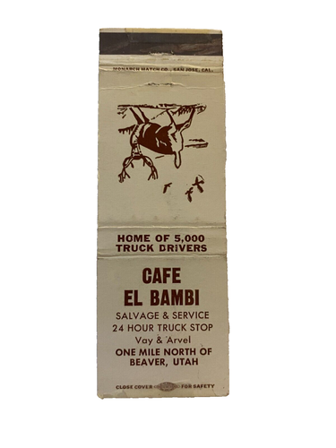 CAFE EL BAMBI Matchbook Matchcover - BEAVER, UTAH | eBay