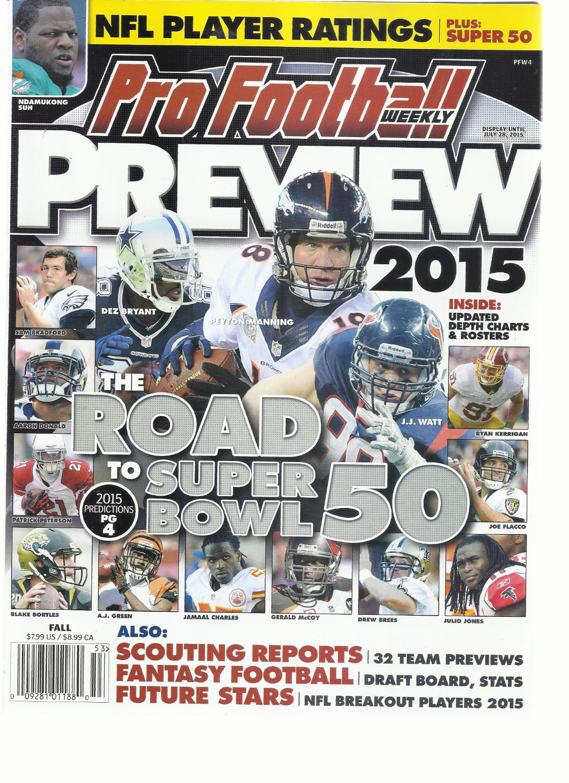 PRO FOOTBALL WEEKLY MAGAZINE PREVIEW FALL, 2015 ( ROAD TO SUPER BOWL 50 ...