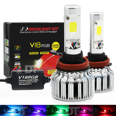 H11 LED Headlight Kit + RGB Bluetooth Phone Control | eBay