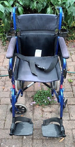 lightweight blue Invacare travel transit folding travel wheelchair with ...