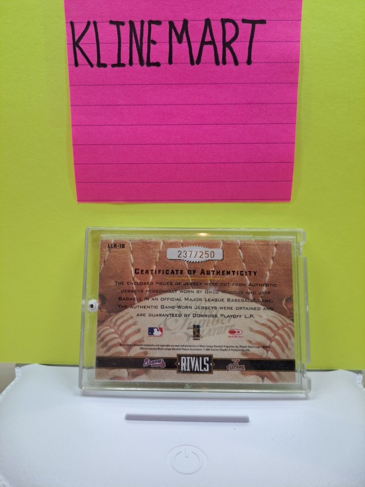 GAME USED JERSEY GREG MADDUX JEFF BAGWELL LEATHER LUMBER DONRUSS U10 ...