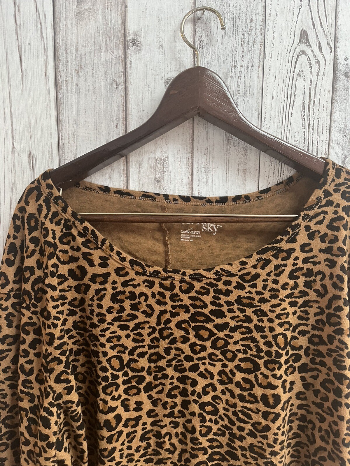 Terra & Sky brown animal print 3/4 length sleeve top … - Gem