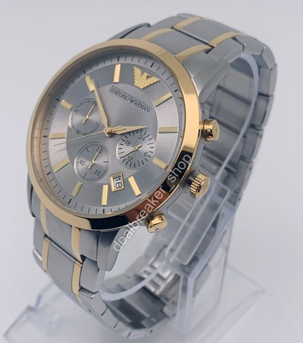 EMPORIO ARMANI AR11076 Renato Silver & Gold Tone 43mm Silver Dial Men's ...