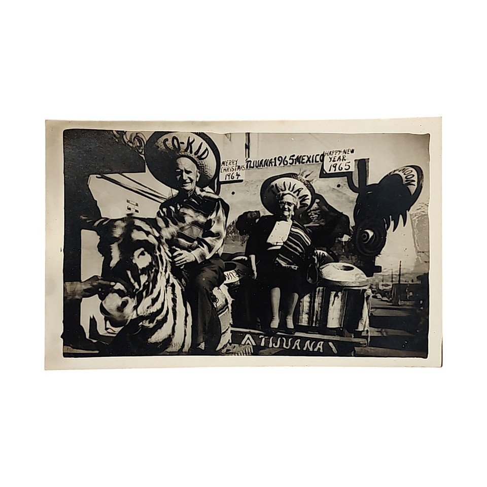 Vintage Tijuana Mexico Zebra Man & Woman Funny Souvenir Photo Card 1964 ...