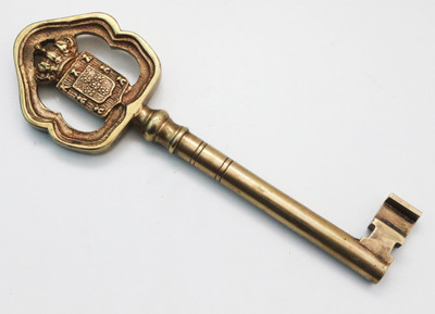 Antique Portugal Solid Brass Skeleton Key Castle Key w/ Royal Coat of ...