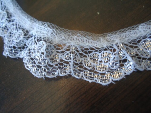 White With Silver Accent Gathered Lace Scalloped Bottom Edge ¾” Wide X ...