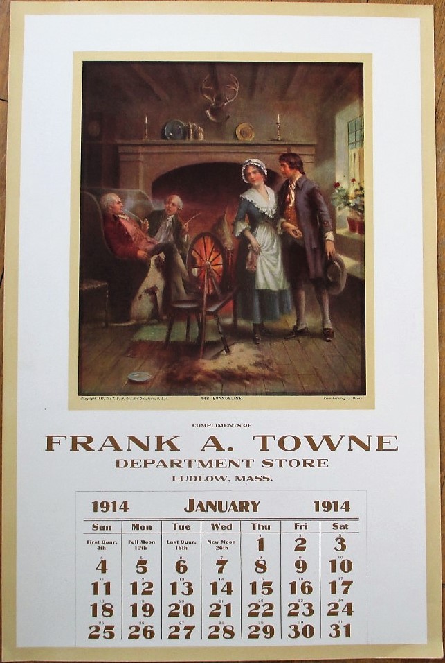 Ludlow, MA 1914 Advertising Calendar/Poster: Frank A. Towne Department ...