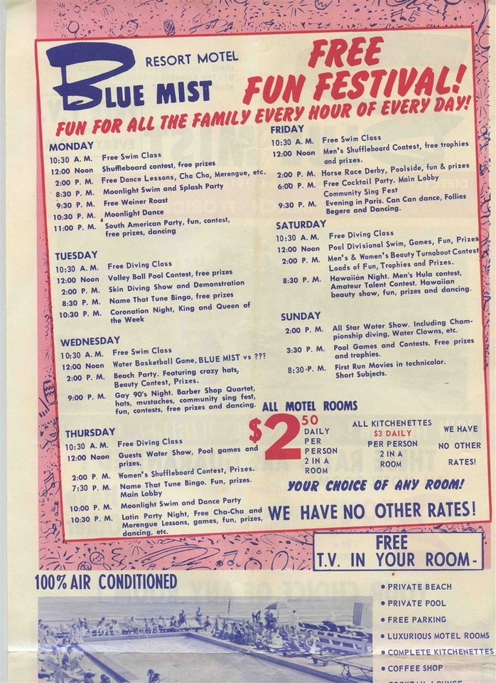 Blue Mist Resort Motel Ad Flyer Ocean at 191st Street Miami Beach ...