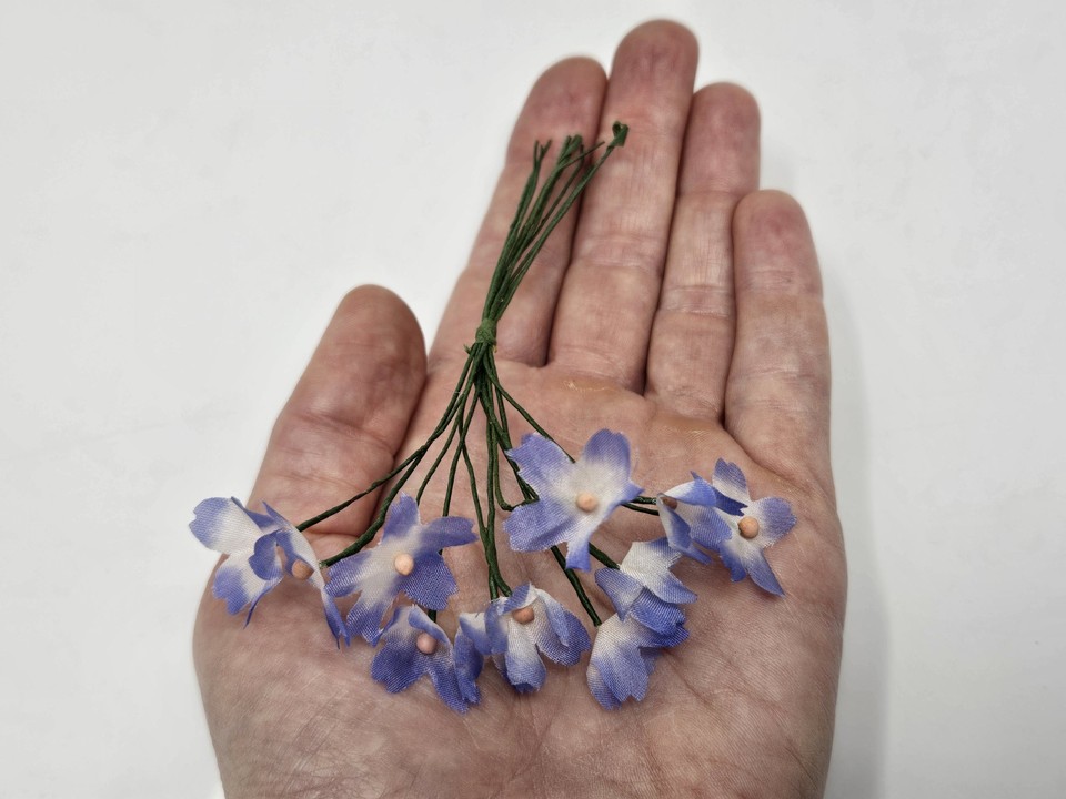 144 VTG Artificial Silk Forget Me Not Craft Millinery Flowers Wrapped ...