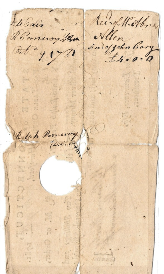 REVOLUTIONARY WAR RALPH POMEROY QUARTER MASTER CONNECTICUT CONTINENTAL ...