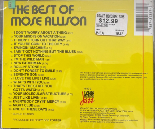 The Best of Mose Allison by Mose Allison (CD, Oct-1988, Rhino (Label ...