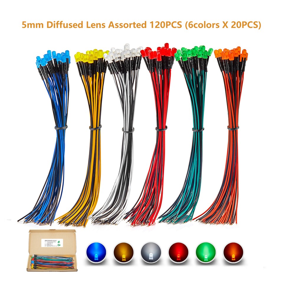 20PCS 9V 12V 3mm 5mm Pre Wired LED lights Emitting Diode Kit White Red ...