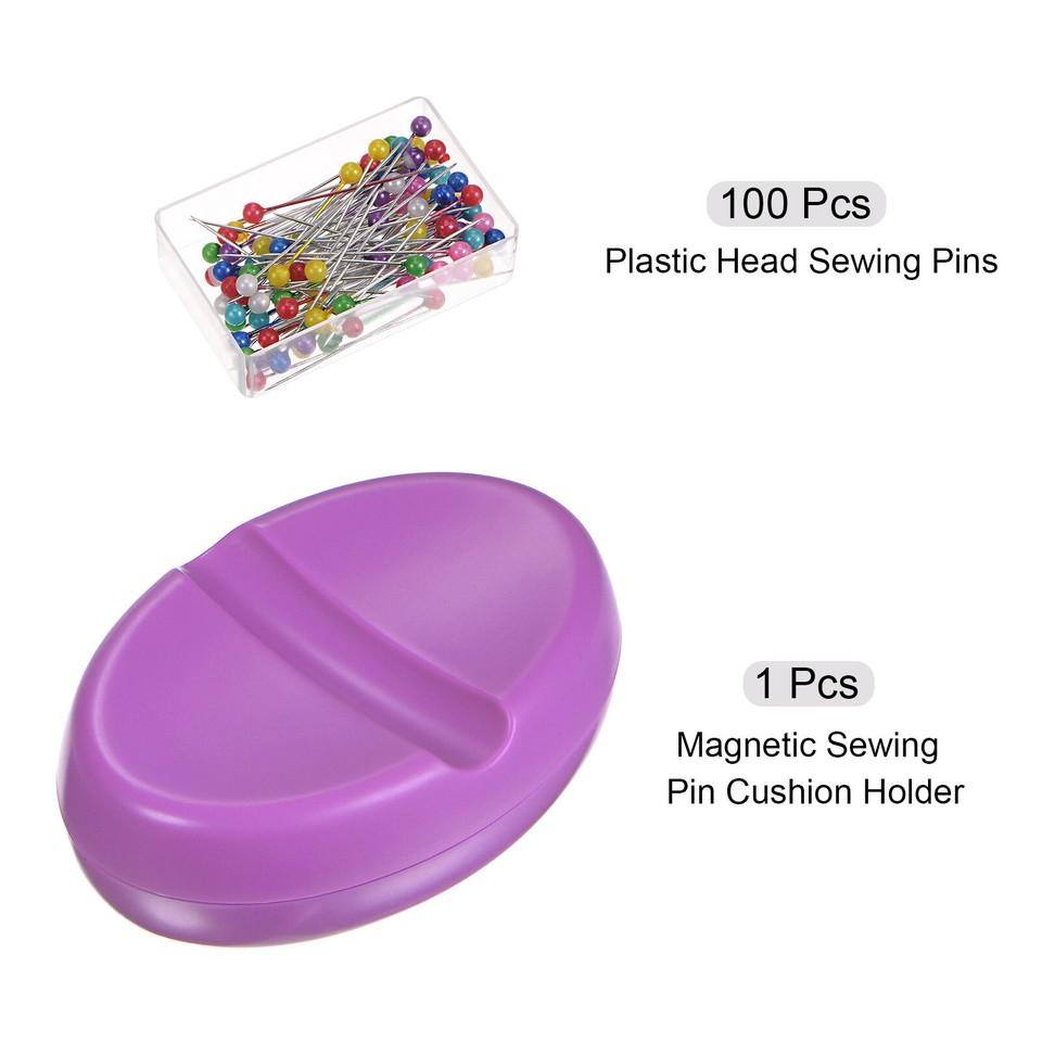 Magnetic Pin Cushion with 100pcs Plastic Head Pins, Purple 766549092837 ...