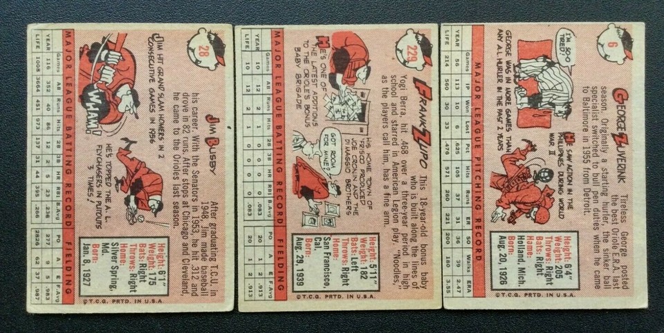 1958 Topps #28 Jim Busby Baltimore Orioles + 2 Cards | eBay