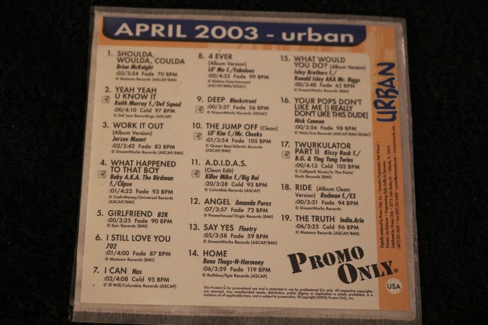Promo Only Urban Radio Apr 2003 VG+ USA CD Brian McKnight Keith Murray ...