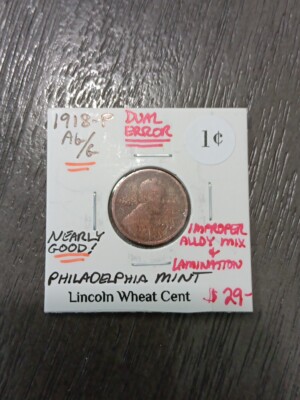 1918 P Lincoln Wheat Cent, Improper Alloy Mix & Reverse Lamination ...