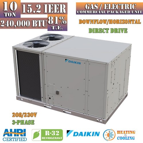 Daikin 10 Ton 15.2 IEER 240K BTU Commercial AC Gas Package Unit 81% 208 ...