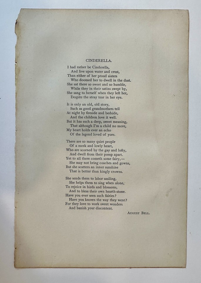 Engraving By Illman Brothers Titled Cinderella Poem by August Bell 9.50 ...
