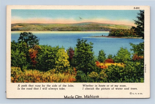 1937 Maple City Michigan Early Fall Landscape Linen Curt Teich Postcard ...