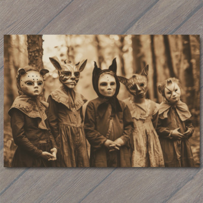 5x7" Weird Creepy Vintage Look Vibe Kids Masks Halloween Cult Unusual ...