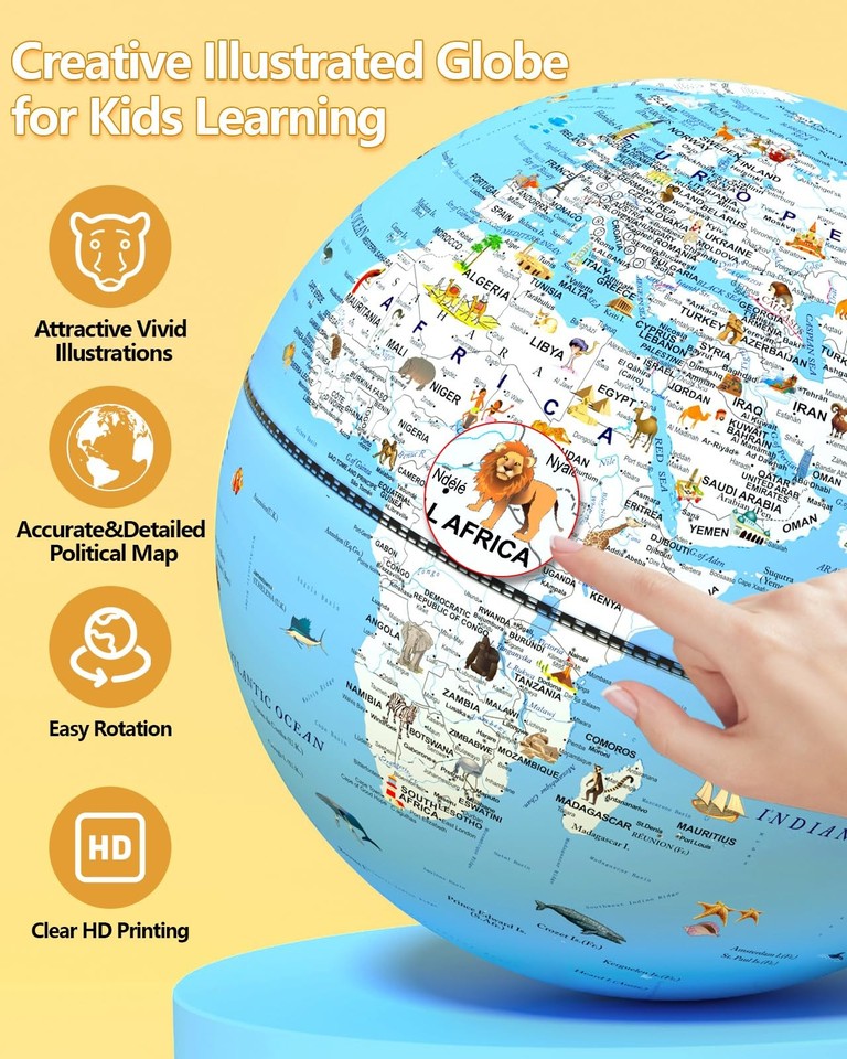 8-Inch Illuminated Kids Globe with 100+ Fun Illustrations, World Globes ...