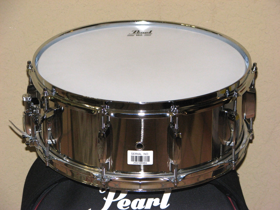 Pearl Steel Shell Chrome Snare Drum 14" X 6.5” with Rolling Case and ...
