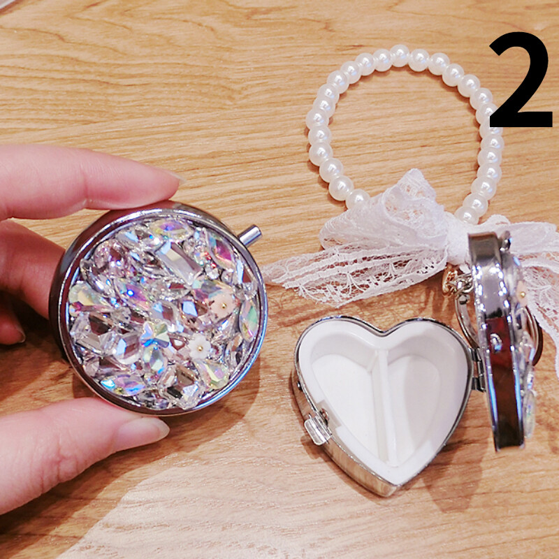 1X Diamond Pill Box Crystal Rhinestone Glitter Portable Travel Case No ...