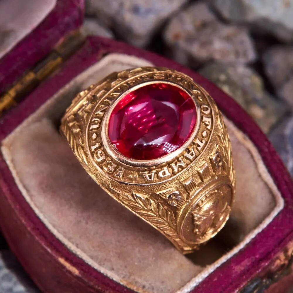 2Ct Simulated Ruby University of Tampa Ring 1938 Ring 14K Yellow Gold ...